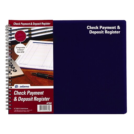 Adams® Check, Payment and Deposit Register Journal, Ruled, Blue (AFR60 ...
