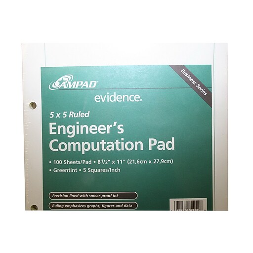 Ampad® Computation Pad, Quad Ruled, 11" x 8 1/2", Green (42-142) at Staples