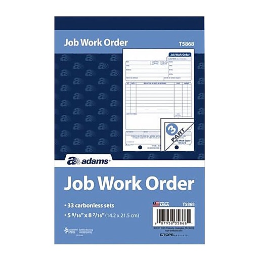 TOPS 3-Part Carbonless Work Orders, 33 Sets/Book (T5868) | Staples
