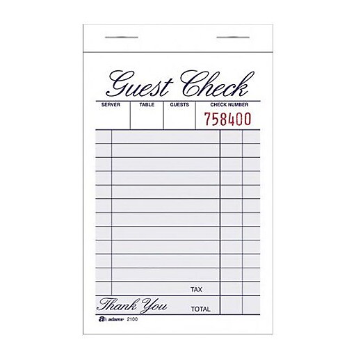 TOPS 1-Part Guest Check Pad, 12 Sets/Book (2100-12) | Staples