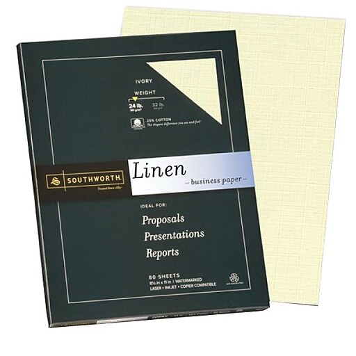 Southworth® Linen Business Paper, 8 1/2" x 11", Ivory, 100/Pack (P564CK ...