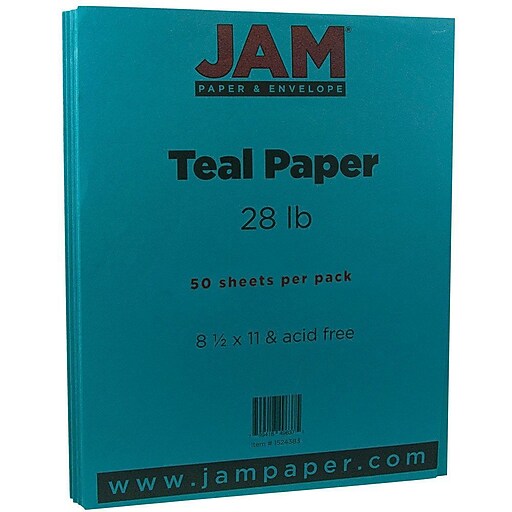 JAM Paper Matte Colored 8.5" x 11" Copy Paper, 28 lbs., Teal, 50 Sheets ...