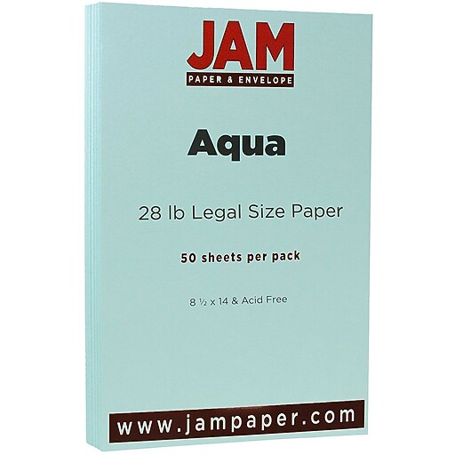 JAM Paper Matte Colored 8.5" x 14" Paper, 28 lbs., Aqua Blue, 50 Sheets ...