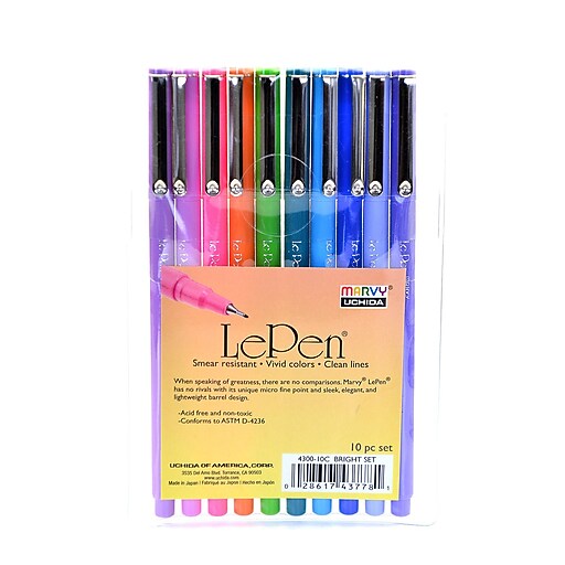 Marvy Uchida Le Pen Felt Pen, Fine Point, Assorted Ink, 10 Pack (17897 ...