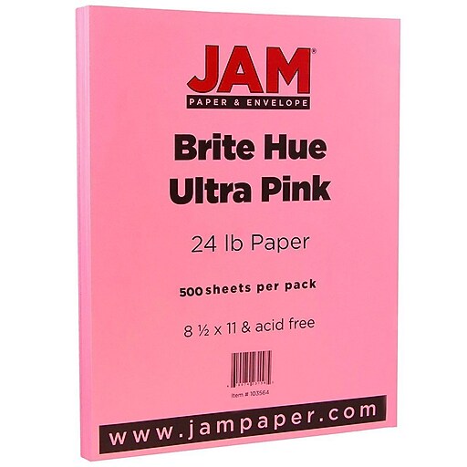 JAM Paper Colored 8.5" x 11" Multipurpose Paper, 24 lbs., Ultra Pink ...