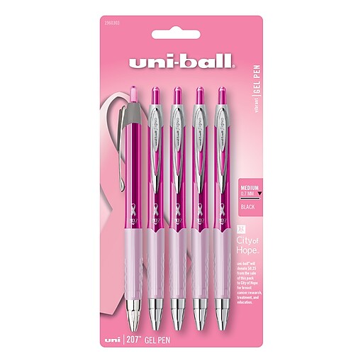 uni-ball 207 Retractable Gel Pens, Medium Point, Black Ink, Pink Ribbon ...