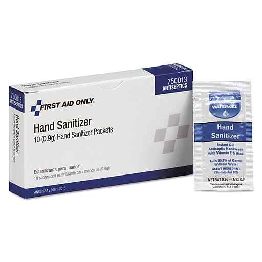 First Aid Only Hand Sanitizer Packets, Clean Scent, 0.9 G, 10/Box ...