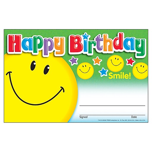Trend Enterprises® Recognition Awards, Happy Birthday (Smile) | Staples