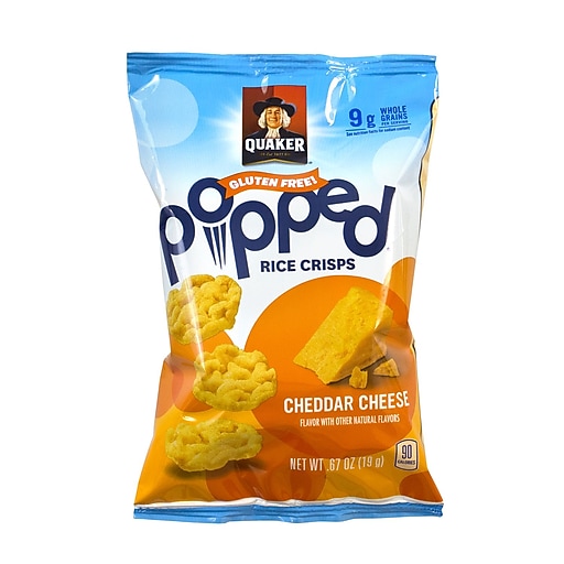Quaker Popped Rice Snacks Cheddar Crisps, 0.67 oz., 60 Bags/Pack (295 ...