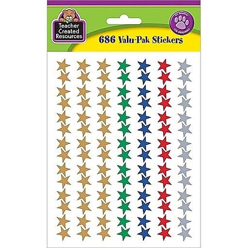 Sticker Valu-Pak, Assorted Color Foil Stars, 686/Pk | Staples