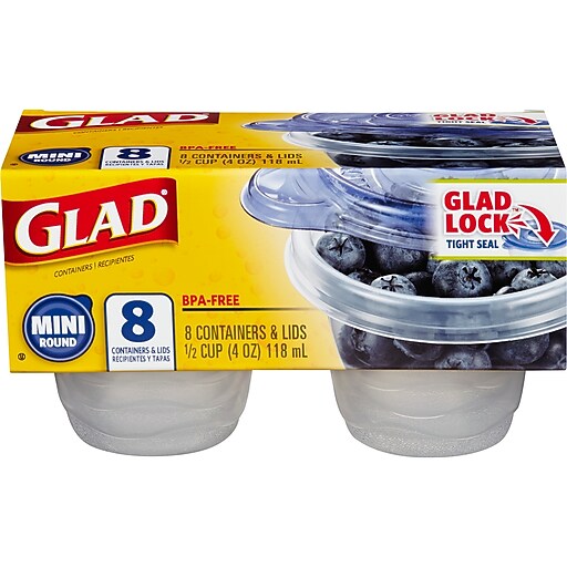 Glad® Mini Round Containers, 4 Oz., 8/Pack (70240) | Staples
