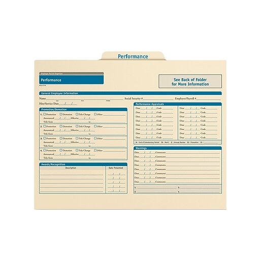 ComplyRight Employee Performance Records Organizer, Pack of 25 (A0312 ...