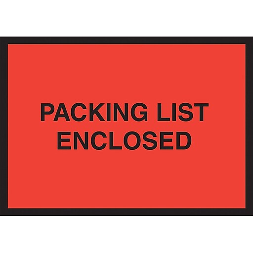 Packing List Envelopes, 4-1/2" x 6", Red Full Face/Open End "Packing ...