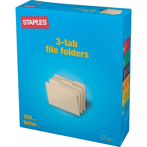 Staples® Manila File Folders, Letter, 3 Tab, Assorted Position, 100/Box ... Staples® Manila File Folders, Letter, 3 Tab, Assorted Position, 100/Box ...