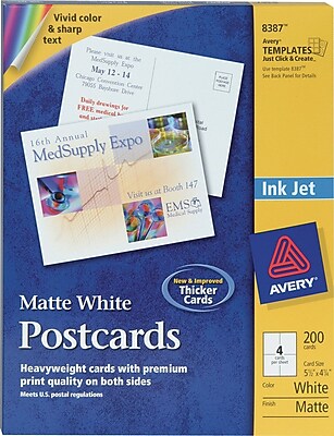 Avery® Inkjet Postcards, Matte Finish, 5 1/2" x 4 1/4" 200/Pack (8387 ...