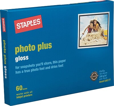 Staples Photo Plus Paper, 4" x 6", Gloss, 60/Pack (19898-CC) | Staples®