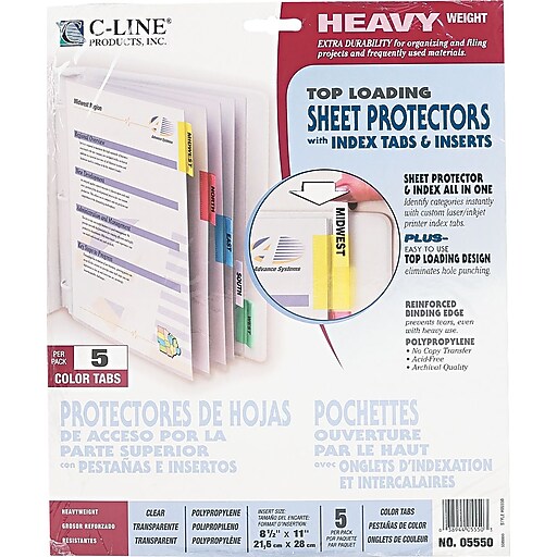 C-Line Heavyweight Sheet Protectors, 8-1/2" x 11", Assorted Colors, 5 ...