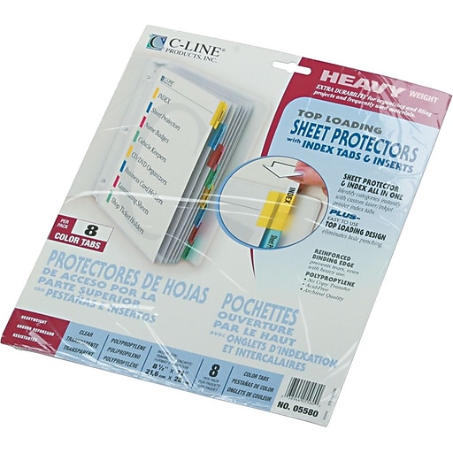 C-Line Heavyweight Sheet Protectors, 11" x 8-1/2", Assorted Colors, 8 ...