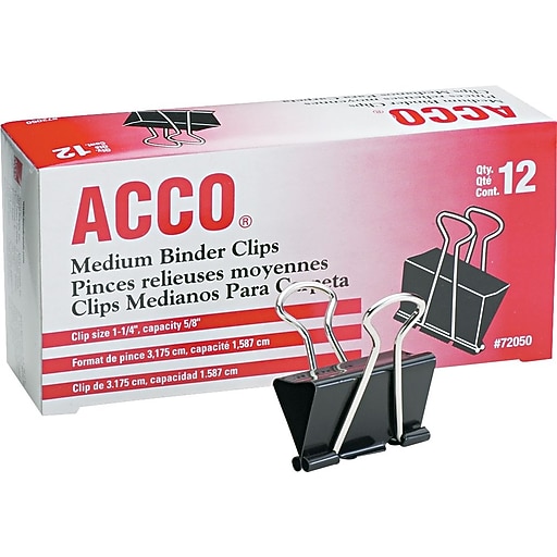 ACCO Medium Binder Clips, 0.63" Capacity, Black, 12/Box (A7072050B ...