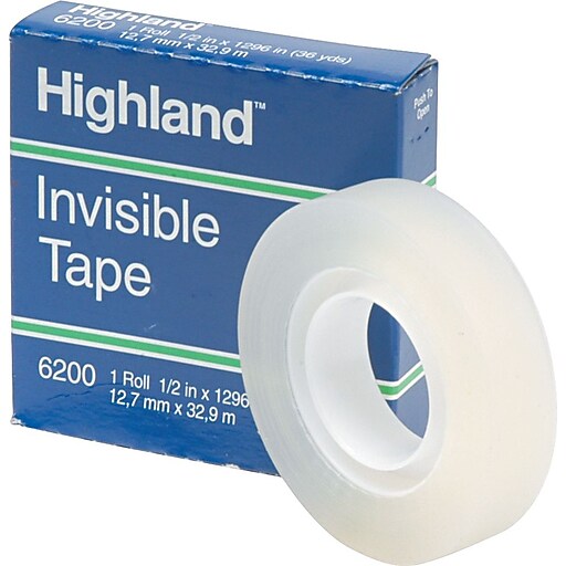Highland Invisible Clear Tape, 0.5" x 36 yds., 1" Core (6200121296 ...