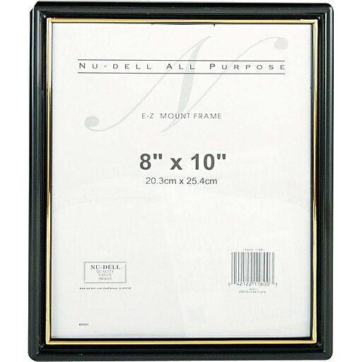 NuDell EZ Mount 8" x 10" Plastic Document Frame, Black with Gold Border ...