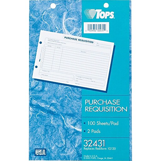TOPS 1-Part Purchase Requisitions, 8.5" x 5.5", 100 Sets/Book (32431 ...