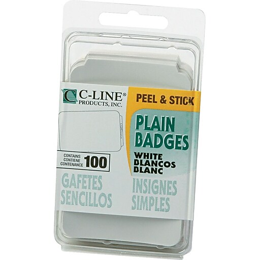 C-Line Plain Name Badge, 3 1/2" x 2 1/4", White, 100/Box (92277) | Staples