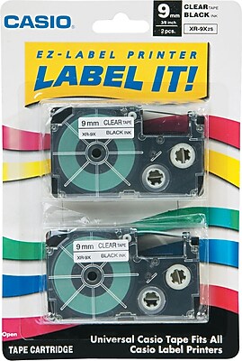 Casio Label Maker Tape, 9mm, black on clear | Staples®