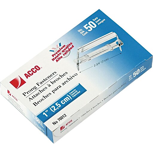 ACCO Premium Prong Fasteners, Complete Set, 1" Capacity, Silver 50/Box ...