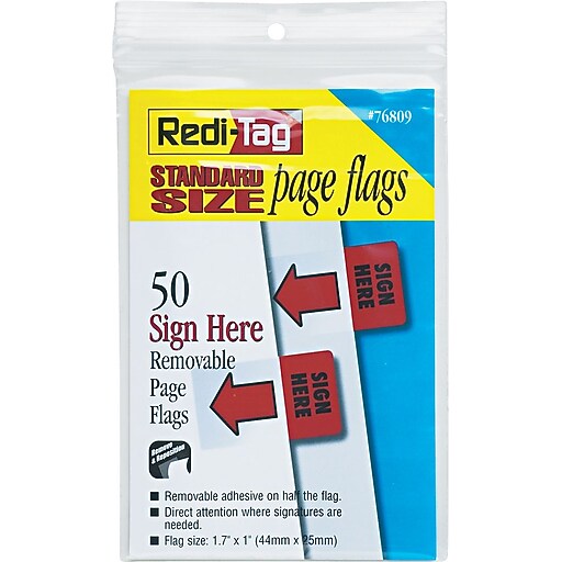 Redi-Tag® 1" Flags, "Sign Here", Red, 50 Flags/Pack | Staples