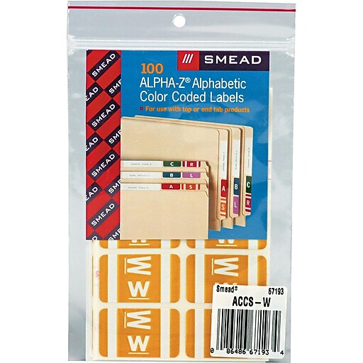 Smead AlphaZ ACCS Color-Coded Alphabetic Labels, W, Yellow/White, 100 ...