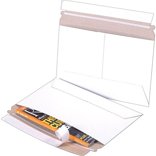 Self-Seal Side Loading Stayflats Mailers, White, 12 1/4" x 9 3/4", 100 ...