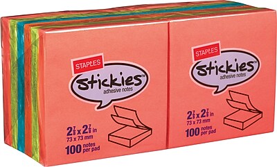 Staples® Stickies™ Notes, 3" x 3", Bright Colors, 12 Pads/Pack (S ...