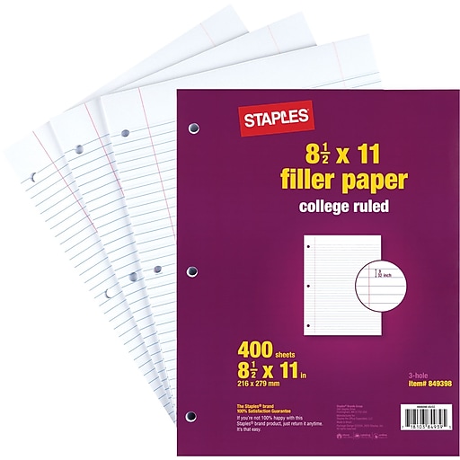 Staples College Ruled Filler Paper 8 1 2 X 11 400 Pack 27521m