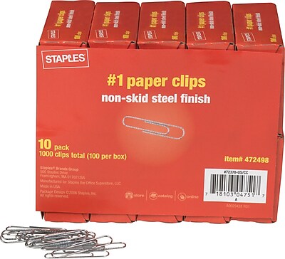 Staples® #1 Size Paper Clips, Nonskid, 1,000/Pack | Staples®