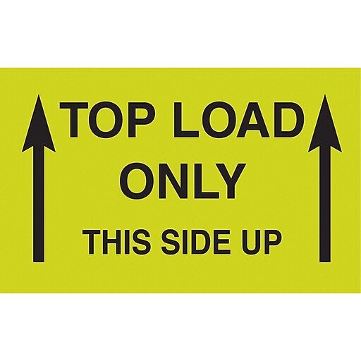 "Top Load Only This Side Up" Labels, Yellow/Black, 5" x 3", 500/Rl ...