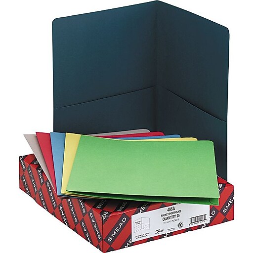Smead 2 Pocket Faux Leather Portfolio Folder with Fasteners, Assorted ...