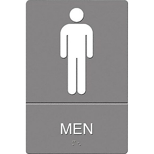U.S. Stamp & Sign Headline ADA "MEN" Restroom Sign, 6" x 9", Gray/White ...