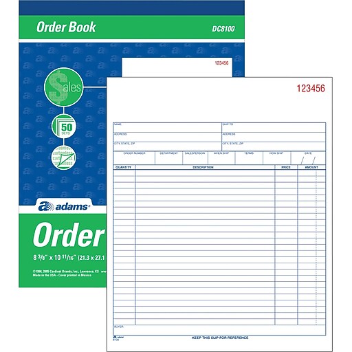 Adams 2-Part Carbonless Work Orders, 8.375" x 10.4375", 50 Sets/Book ...