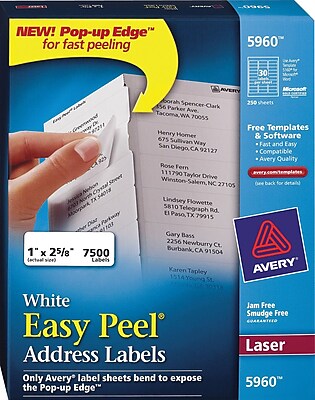 Avery® 5960 White Laser Address Labels with Easy Peel®, 1" x 2-5/8 ...