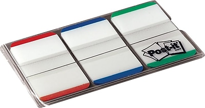Post-it® Tabs, 1" Wide, Lined, Green, Blue, Red, 22 Tabs/Color, 66 Tabs ...