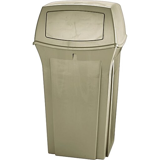 Rubbermaid Ranger Fire-Safe Trash Can Container, Square, Plastic, Beige ...