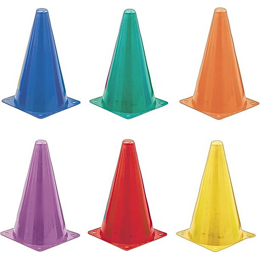 Indoor/Outdoor Flexible Vinyl Cone Set, 9", 6 Assorted Color Cones per ...