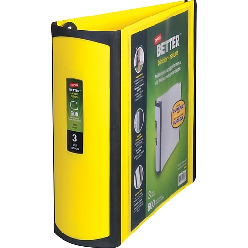 Staples Better 3-Inch D 3-Ring View Binder, Yellow (20245) | Staples Staples Better 3-Inch D 3-Ring View Binder, Yellow (20245) | Staples