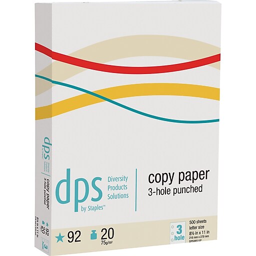 DPS by Staples 8.5" x 11" 3-Hole Punch Copy Paper, 20 lbs., 92 ...