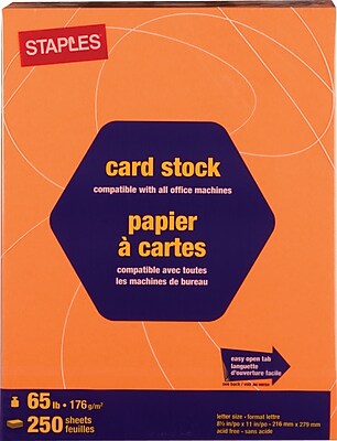 Staples Brights Colored Card Stock, 8 1/2" x 11", Bright Orange, 250 ...