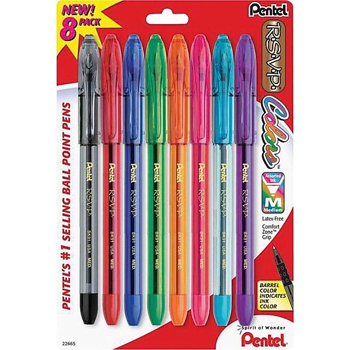 Pentel R.S.V.P. Ballpoint Pens, Medium Point, Assorted Ink, 8/Pack ...