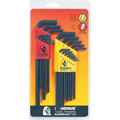 Bondhus® 22 Pieces Long Length Combination Hex Key Set, 0.05-3/8 Inches, 1.5-10 mm | Staples