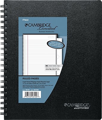 Mead Cambridge Limited Narrow-Ruled Twin Wirebound Notebook, 11" x 8-3/ ...
