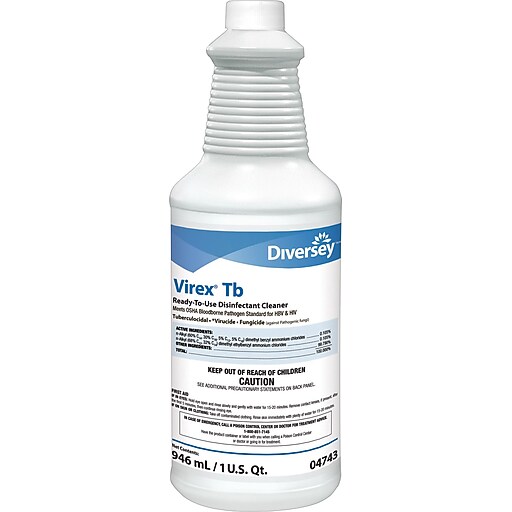 Diversey™ Virex® TB Disinfectant Cleaner, RTU, Lemon Scent, 32 Oz., 12 ...